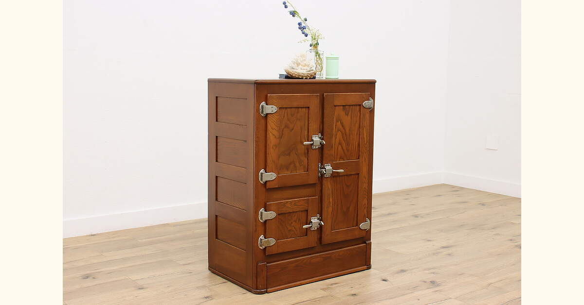 Farmhouse Antique Ash Ice Box Kitchen Pantry or Bar Cabinet