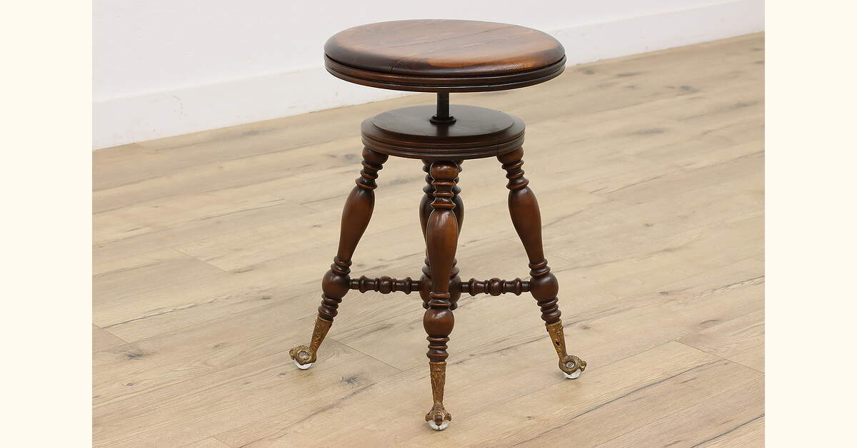 Victorian Antique Adjustable Piano Organ Stool, Holtzman
