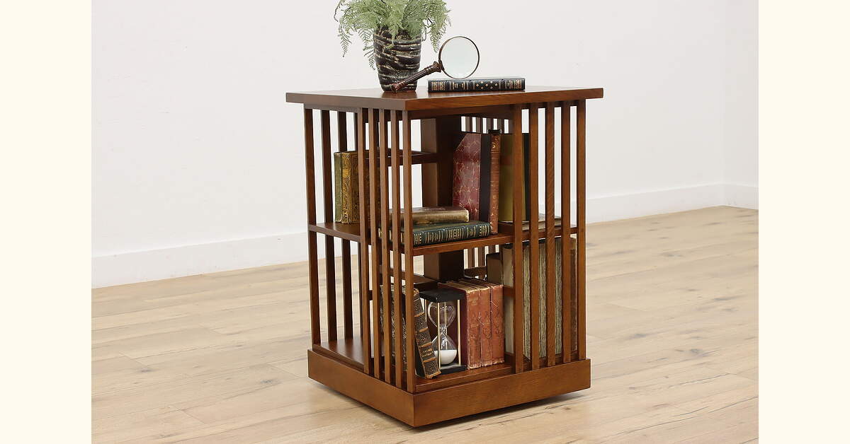 Craftsman Oak Vintage Chairside Revolving Bookcase, Stickley