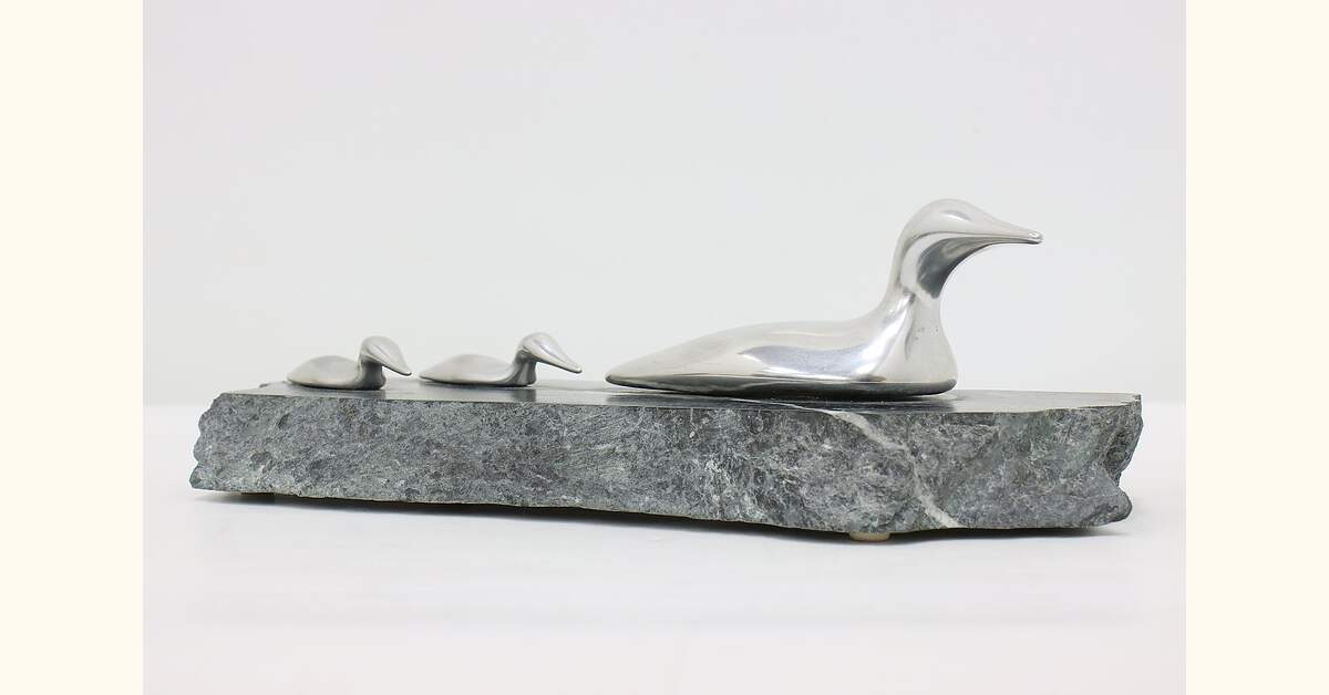 Hoselton Vintage Aluminum Loon Sculpture, Marble Base