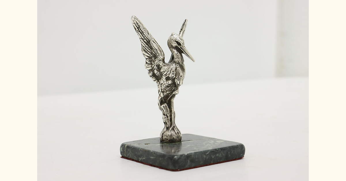 Sterling Silver Antique Stork Sculpture on Marble Base