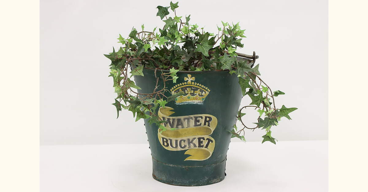 Farmhouse Antique Painted Iron Water Bucket, Planter, Royal