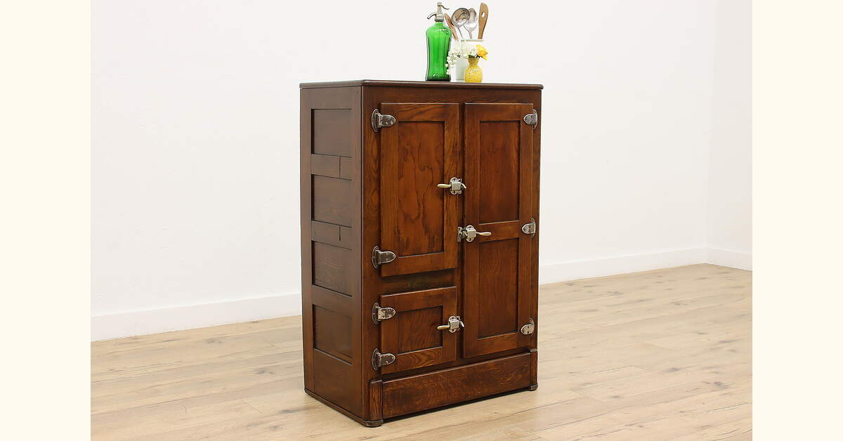 Farmhouse Antique Ice Box, Kitchen or Bar Cabinet, Leonards