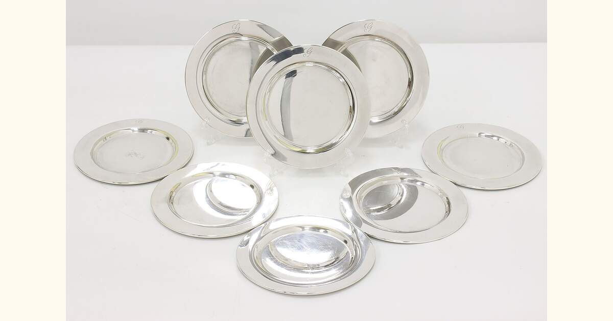 Set 8 Vintage Silverplate Appetizer Plates, Monogram, Rogers