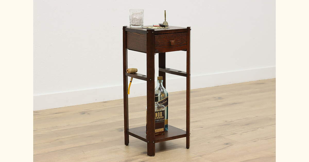 Arts & Crafts Antique Mission Oak Smoking Stand, Side Table