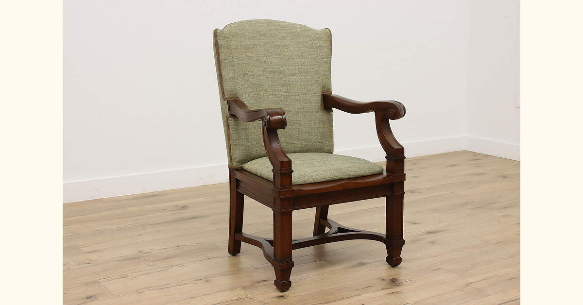 Traditional Antique Carved Walnut Office Desk Chair, Clemco