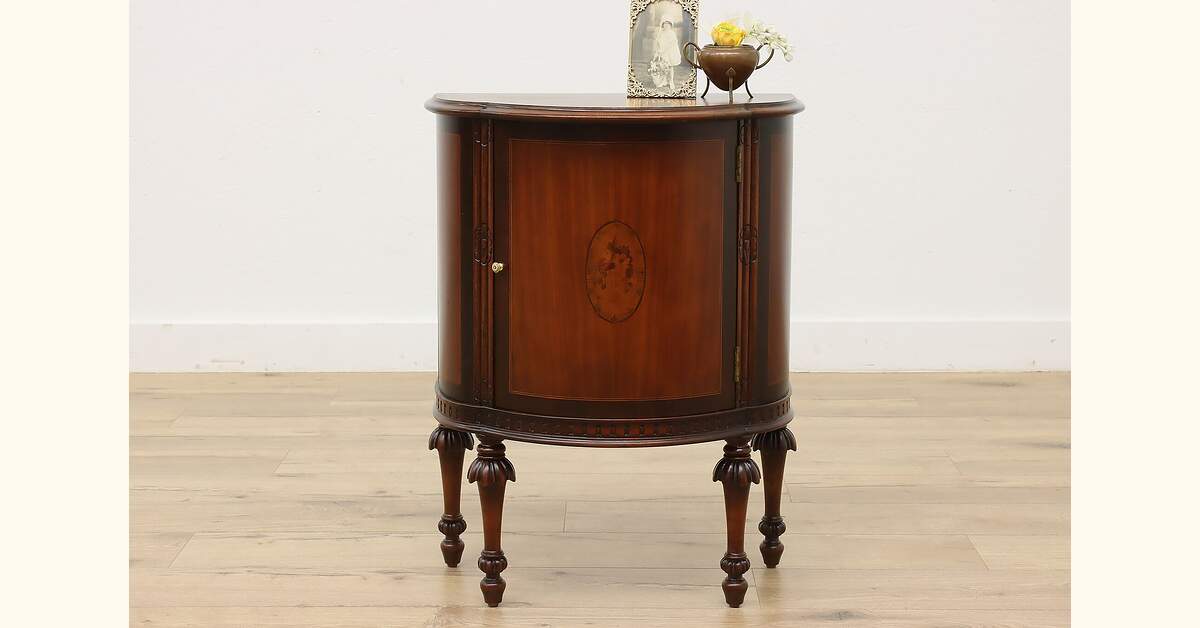 French Design Antique Demilune Nightstand or Chest Marquetry