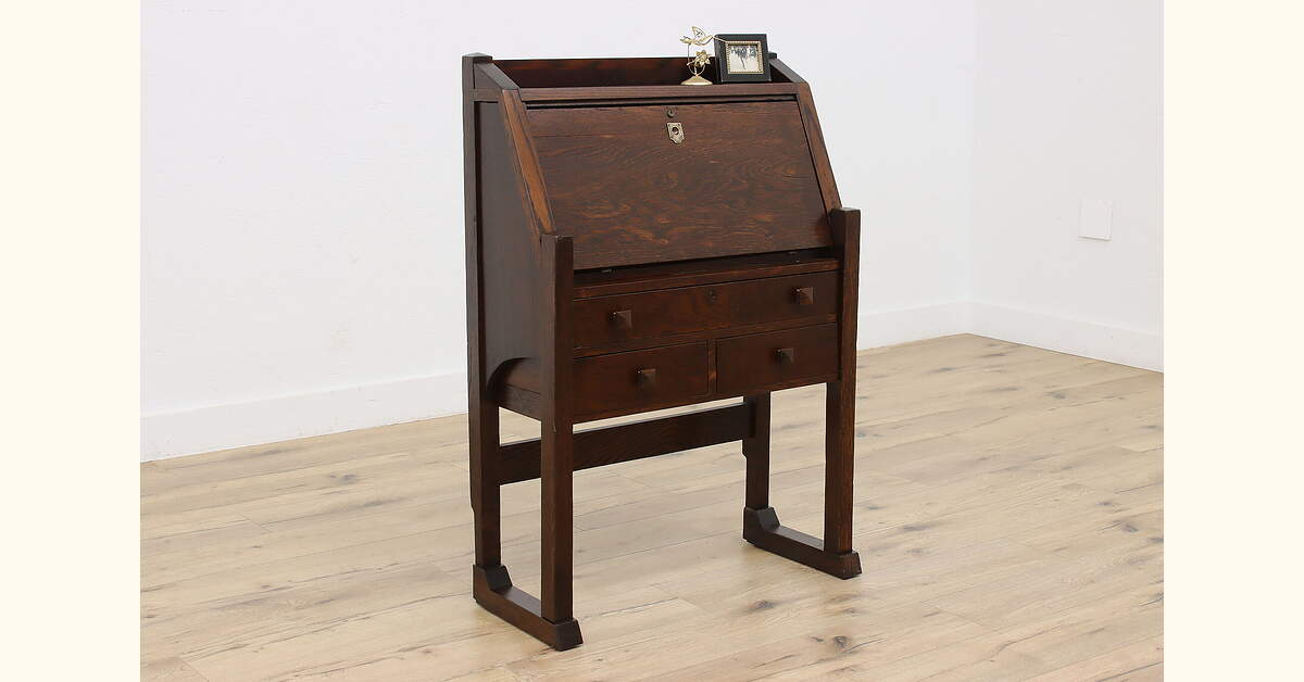 Craftsman Antique Oak Drop Front Secretary Office Desk