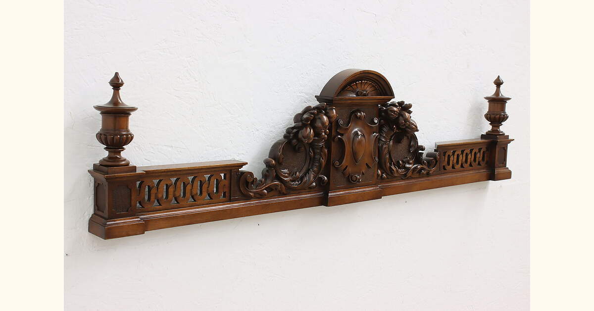 Renaissance Design Carved Walnut Antique Salvage Wall Crest