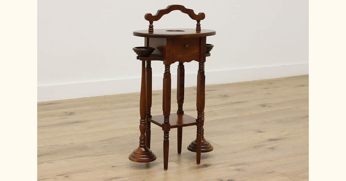 Traditional Vintage Birch Chairside Smoking Stand, Ashtrays