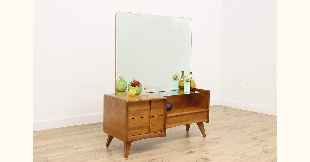 Midcentury Modern Vintage Birch Vanity & Mirror, Heywood