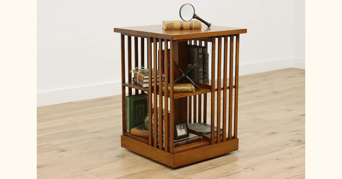 Arts & Crafts Oak Vintage Revolving Bookcase, Stickley