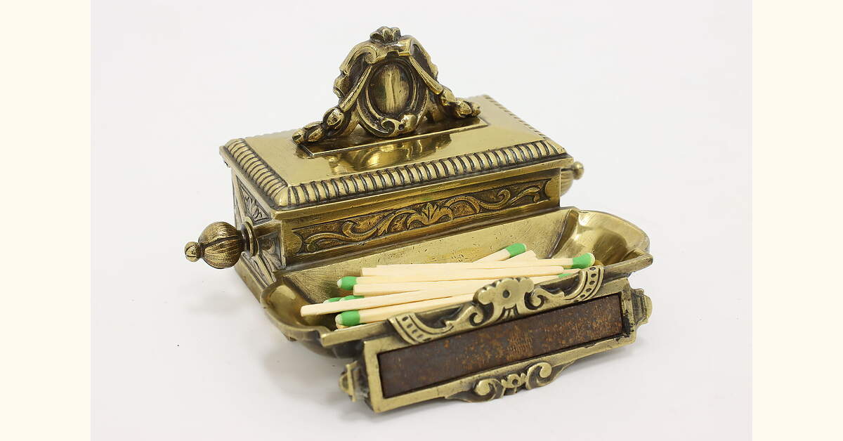 Victorian Antique Brass Match Safe & Striker