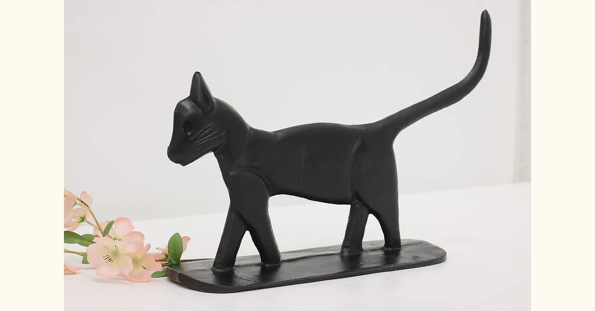 Farmhouse Vintage Iron Cat Statue Door Stop & Boot Scraper