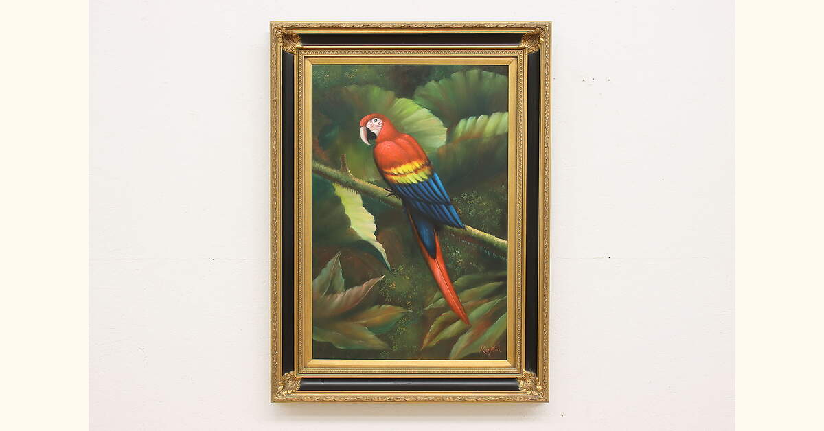 Scarlet Macaw Vintage Original Oil Painting, Raymond 45.5"