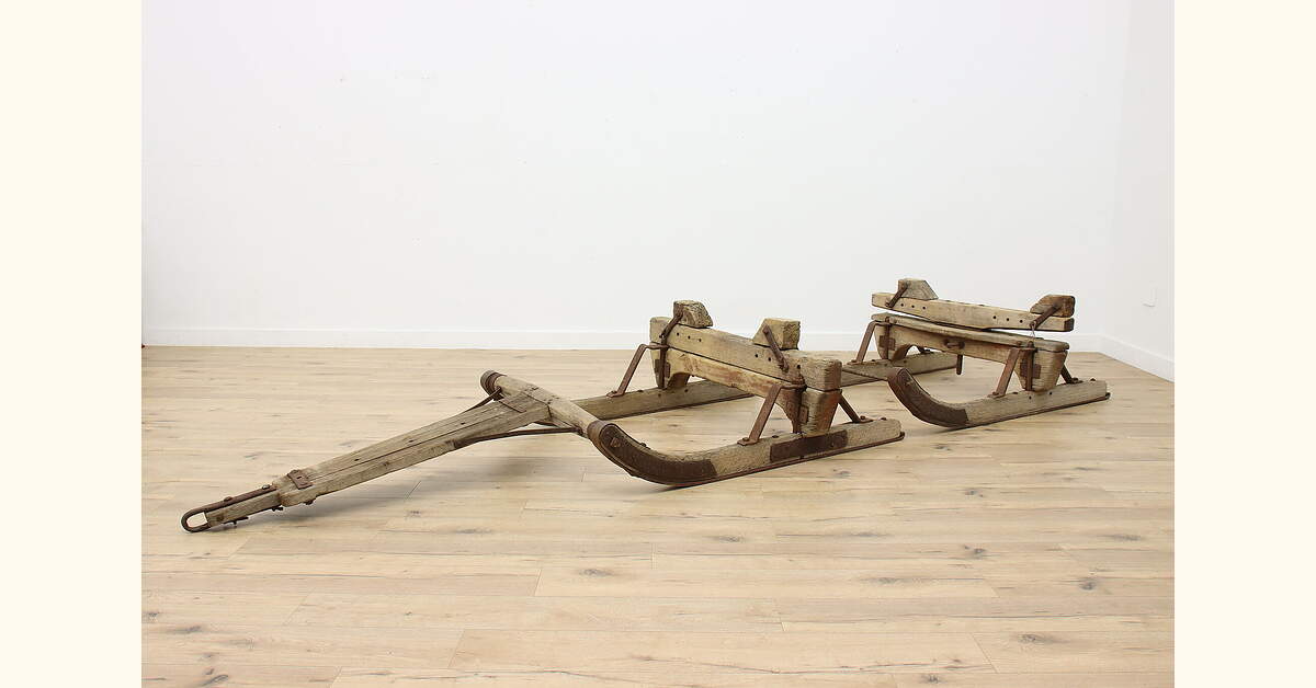 Farmhouse Antique Salvage 2 pc Oak & Iron Logging Sled