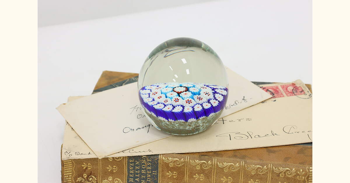 Blue Floral Vintage Glass Paperweight