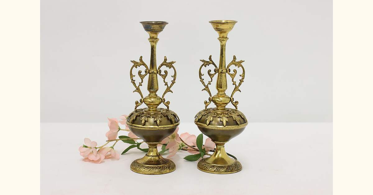Pair of Vintage Classical Design Brass Urns or Candlesticks