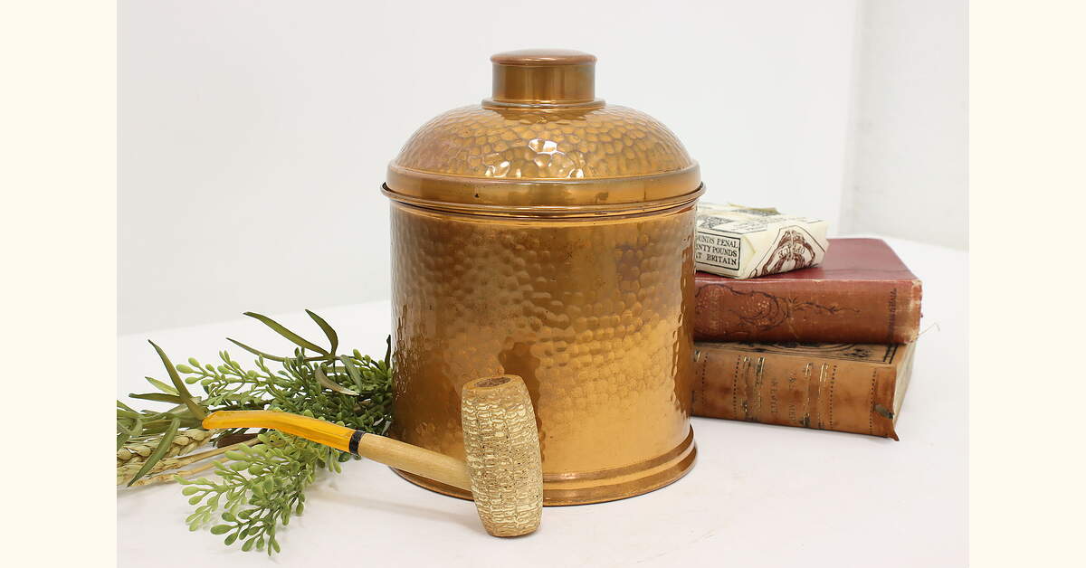 Farmhouse Vintage Hammered Copper Tobacco or Cigar Canister