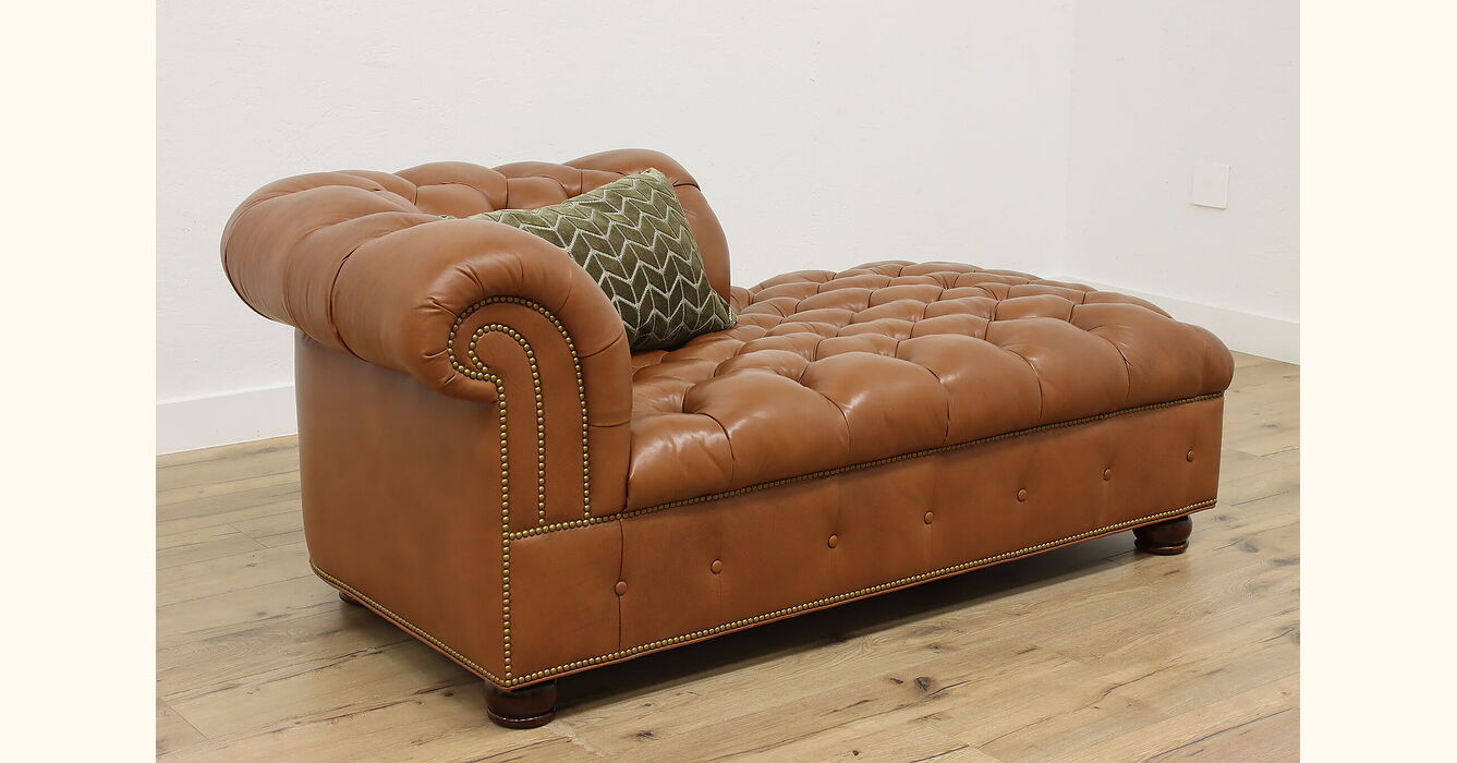 Chesterfield Vintage Faux Leather Chaise Lounge or Couch