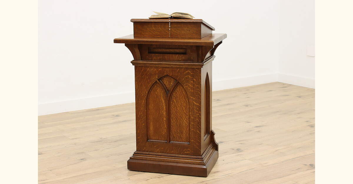 Traditional Antique Oak Podium, Lectern or Reception Desk