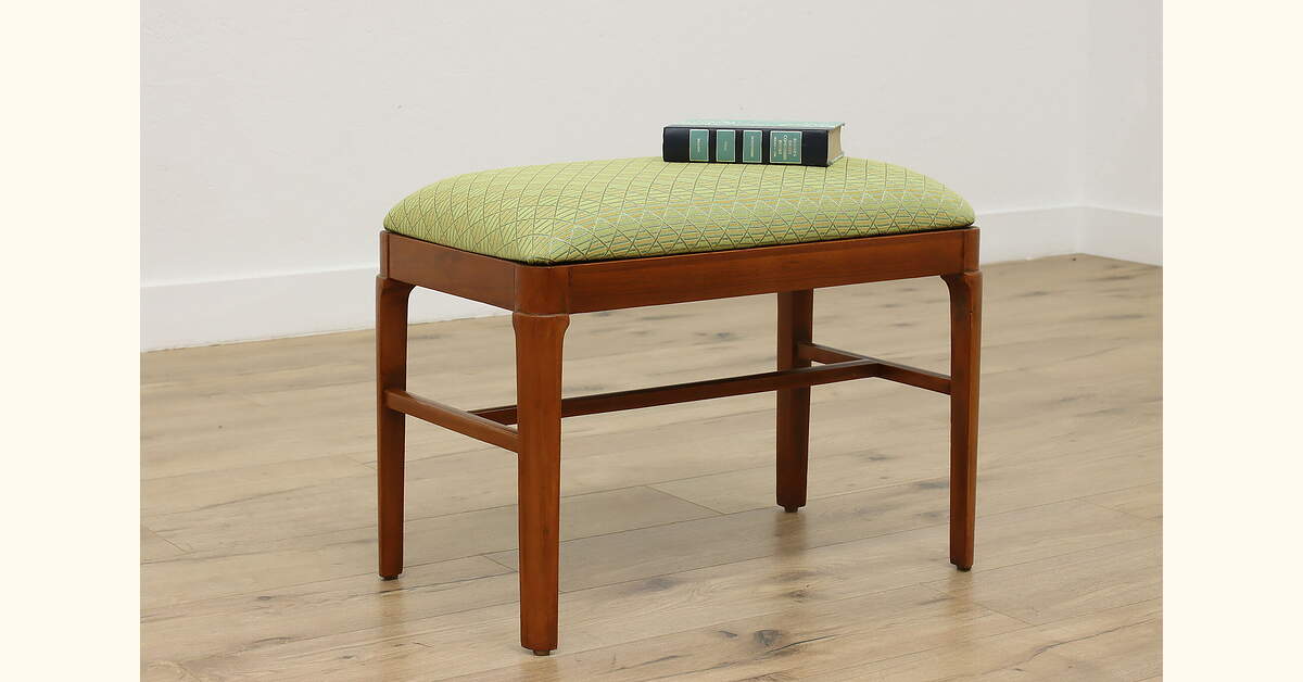 Art Deco Vintage Walnut & Birch Vanity or Bedroom Bench