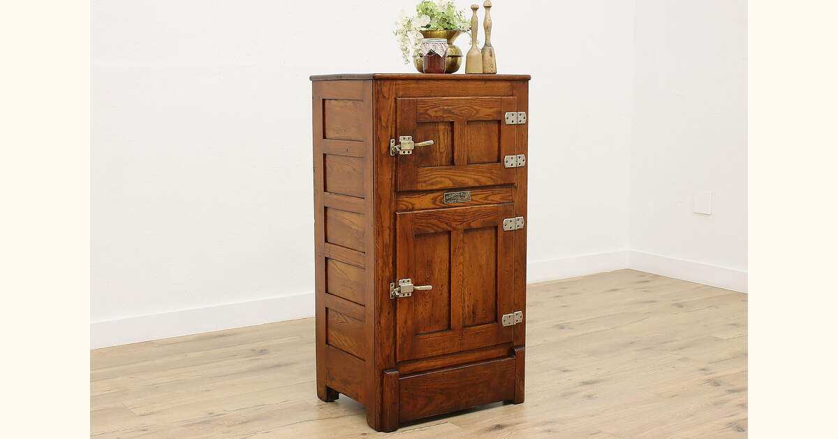 Belding Antique Farmhouse Ash Ice Box Kitchen Pantry Cabinet