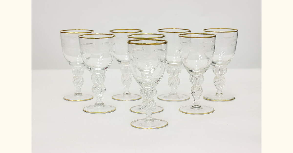 Set of 8 Vintage Danish Etched Seagull Wine Goblets, Lyngby