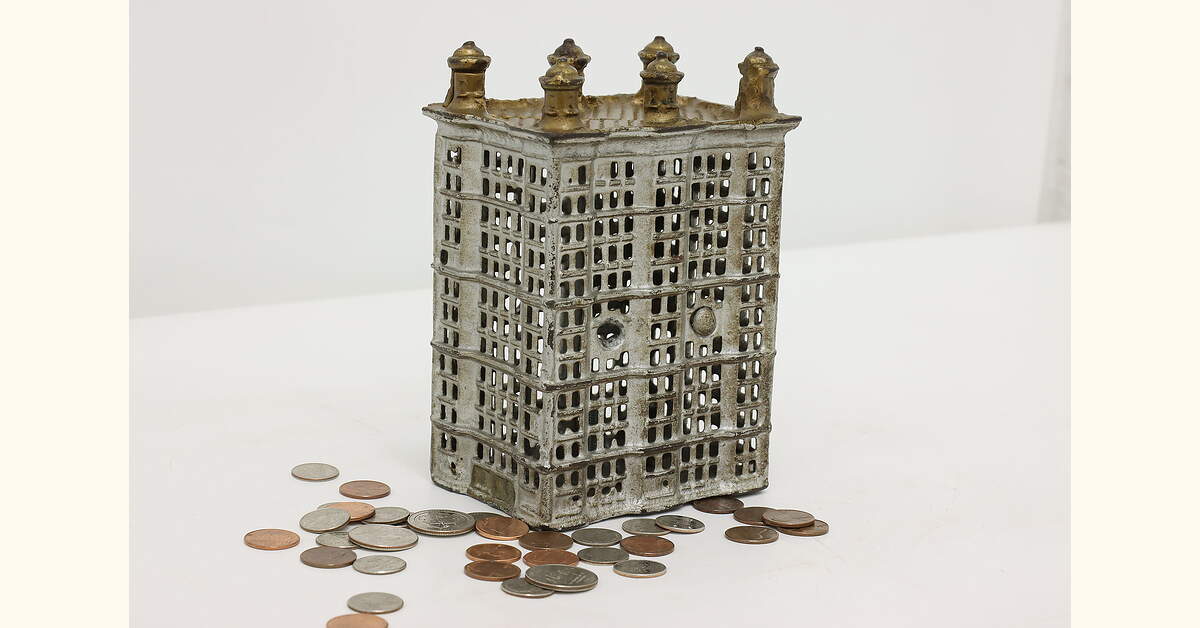 Apartment Building Antique Painted Cast Iron Coin Bank