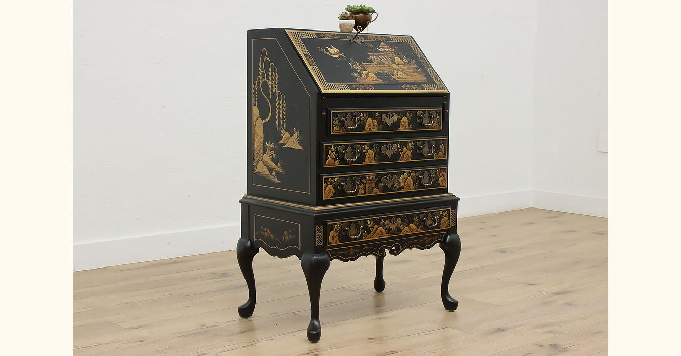Georgian Design Vintage Chinoiserie Secretary Desk Maddox 53358