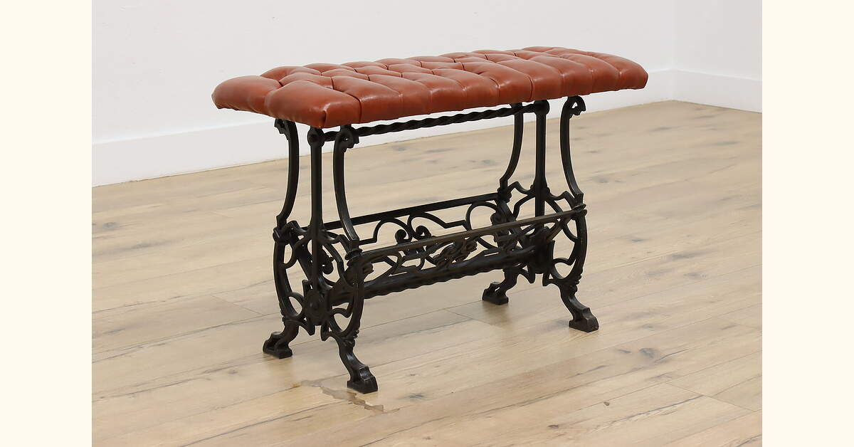 Cast Iron Hall or Piano Bench, Music or Magazine Rack, Drake