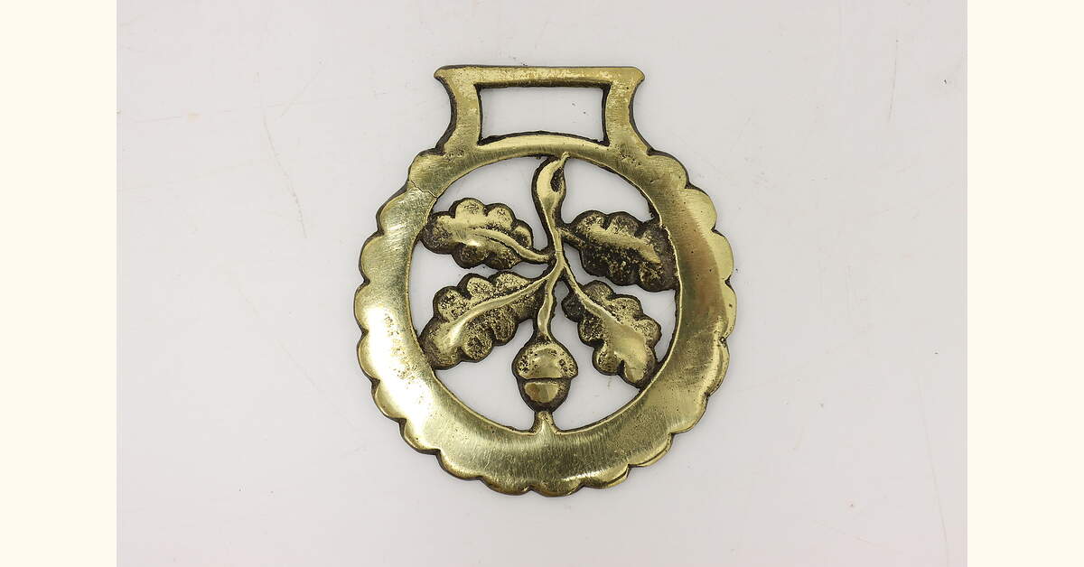 Horse Antique Brass Harness Medallion, Acorn