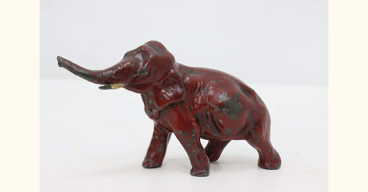 Trumpeting Elephant Vintage Red Iron Sculpture