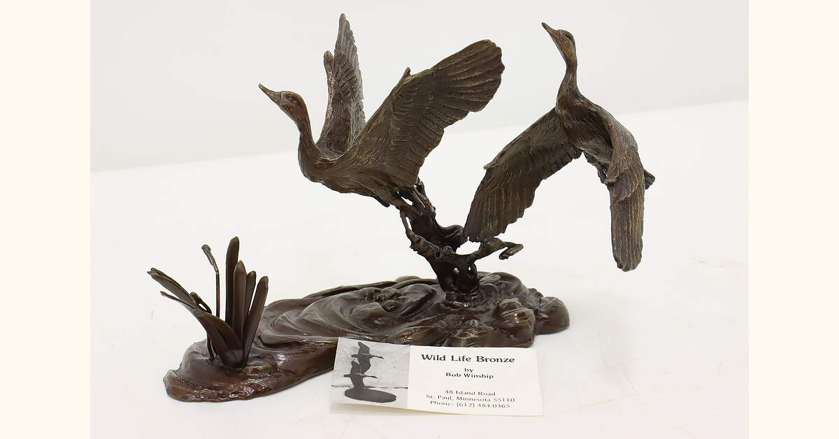 Flying Ducks Statue Vintage Bronze Sculpture, Winship