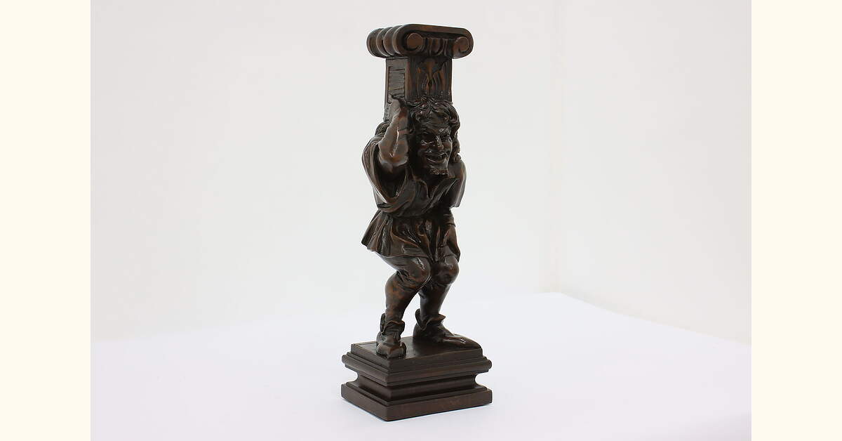 Renaissance Antique Carved Walnut Salvage Jester Sculpture