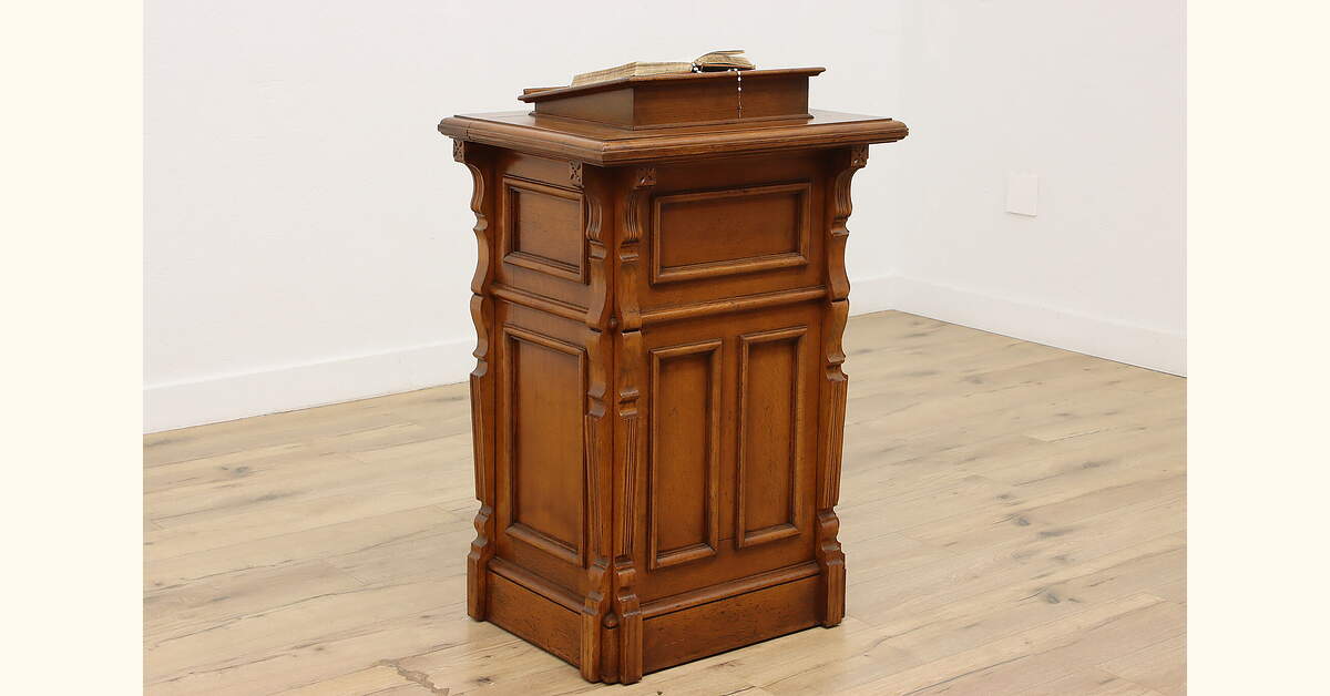 Victorian Antique Carved Oak Podium Lectern Reception Desk