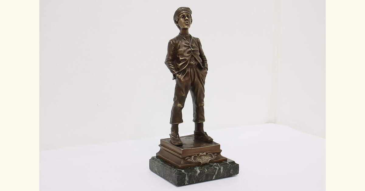 Whistling Boy Statue Antique Bronze Sculpture Cauder, Marble