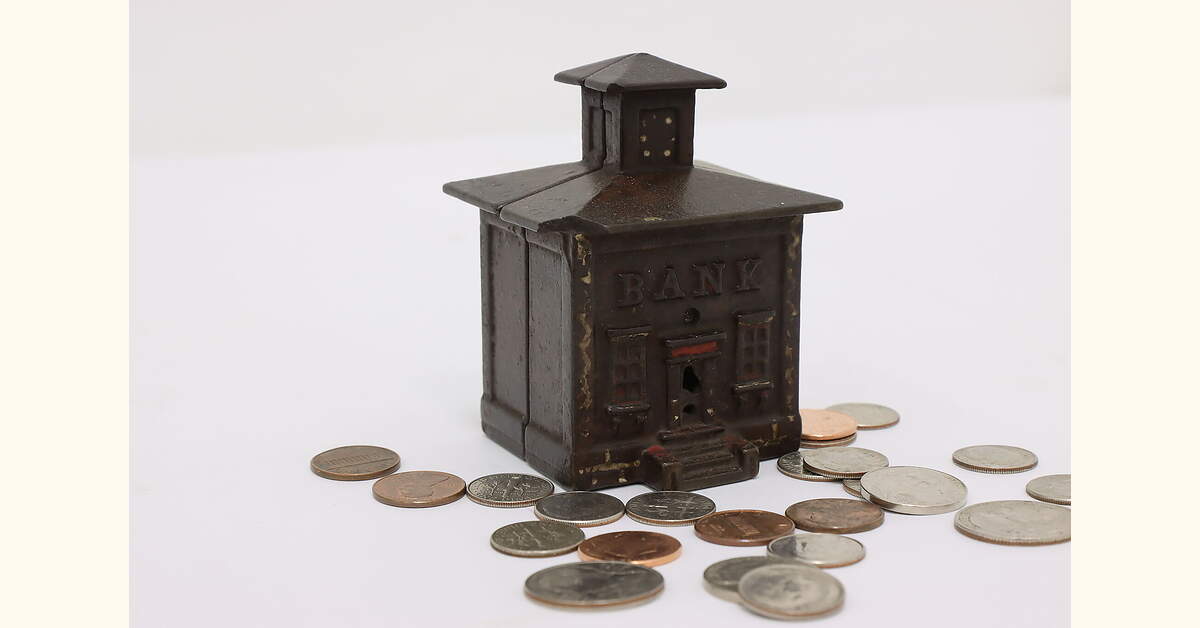 Traditional Antique Painted Cast Iron "Bank" Coin Bank