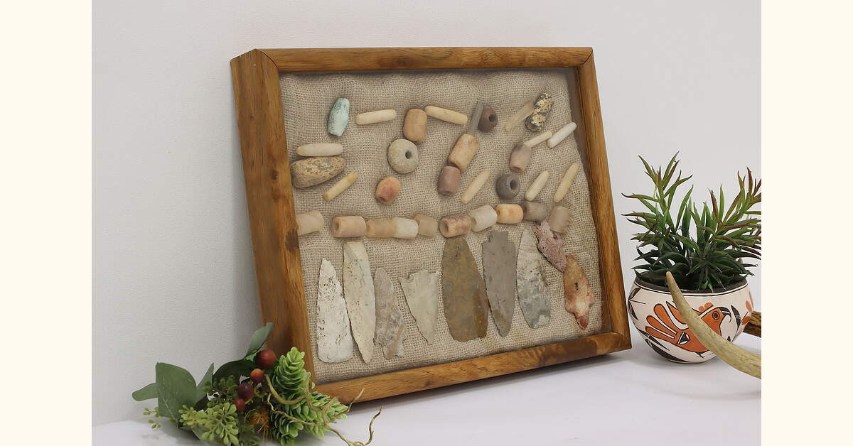 Collection of Antique Indigenous Artifacts in Oak Case
