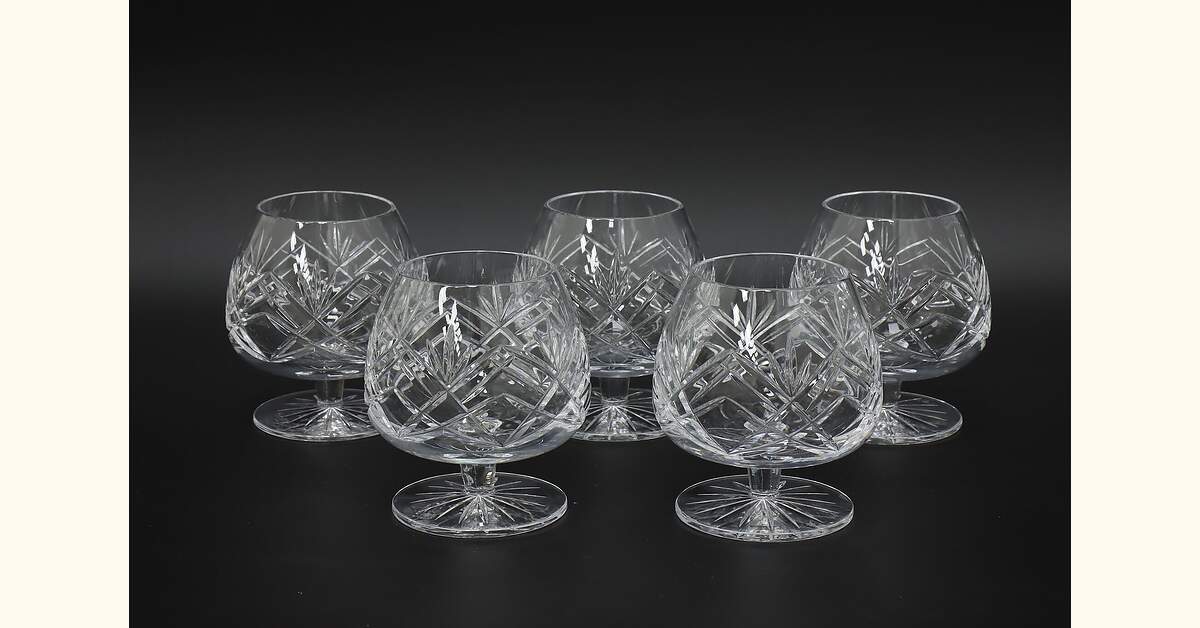Set of 5 Vintage Irish Crystal Brandy Snifter Goblets, Cavan