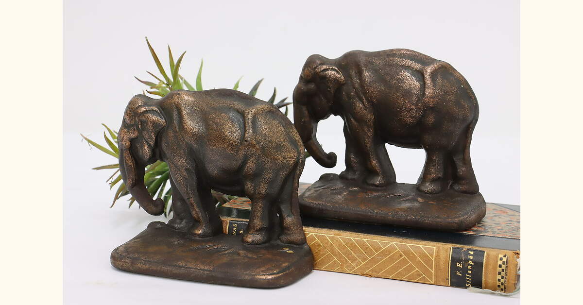 Pair of Antique Coppery Iron Elephant Library Bookends