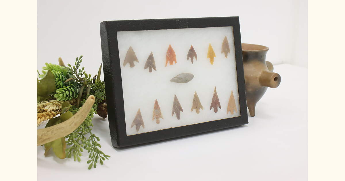 Indigenous Antique Arrowhead Collection in Case