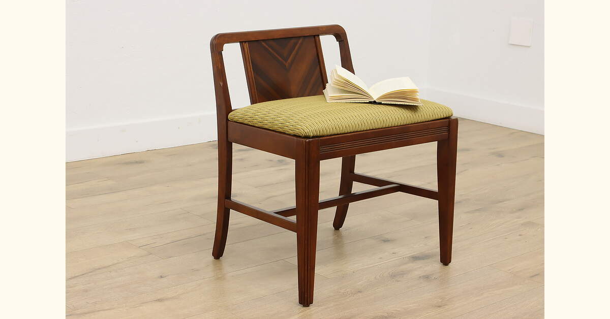 Art Deco Vintage Birch Vanity Bench or Chair, New Fabric