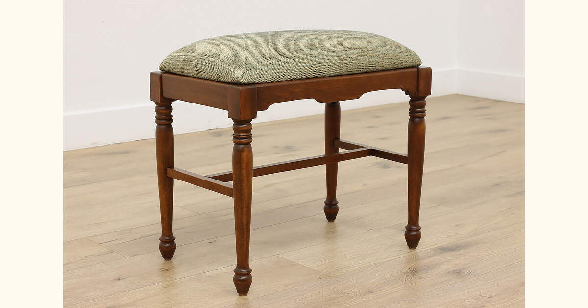 Traditional Vintage Birch Vanity or Hall Bench, New Fabric
