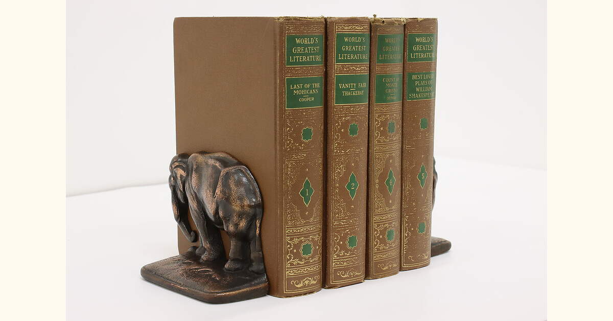 Pair of Antique Coppery Iron Elephant Library Bookends