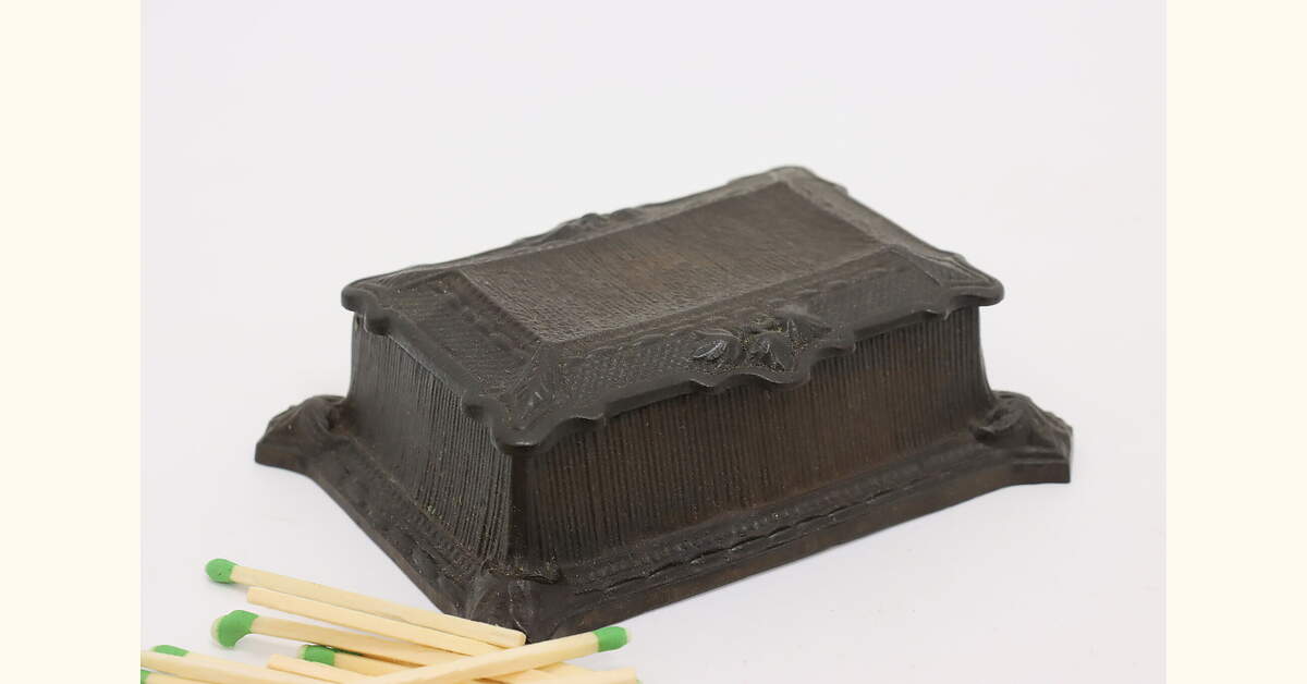 Victorian Antique Cast Iron Match Holder Box, Leaves
