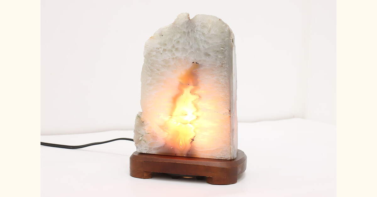 Illuminated Agate Gemstone & Birch Base Lamp