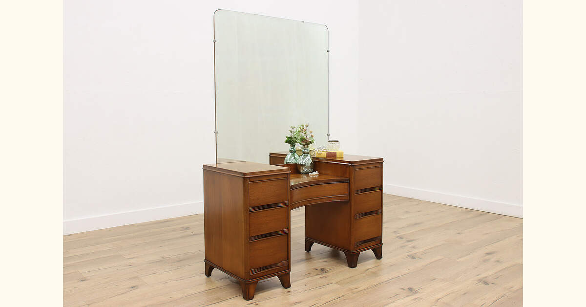 Midcentury Modern Vintage Walnut Vanity & Mirror