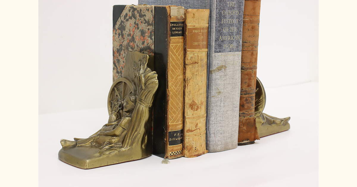 Pair of Huckleberry Finn Vintage Bronze Finish Bookends, PMC