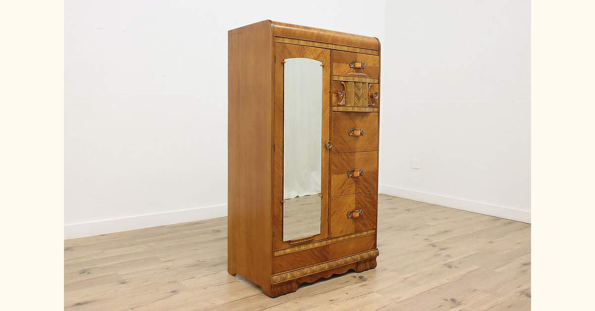 Art Deco Vintage Waterfall Mahogany Chifferobe or Closet